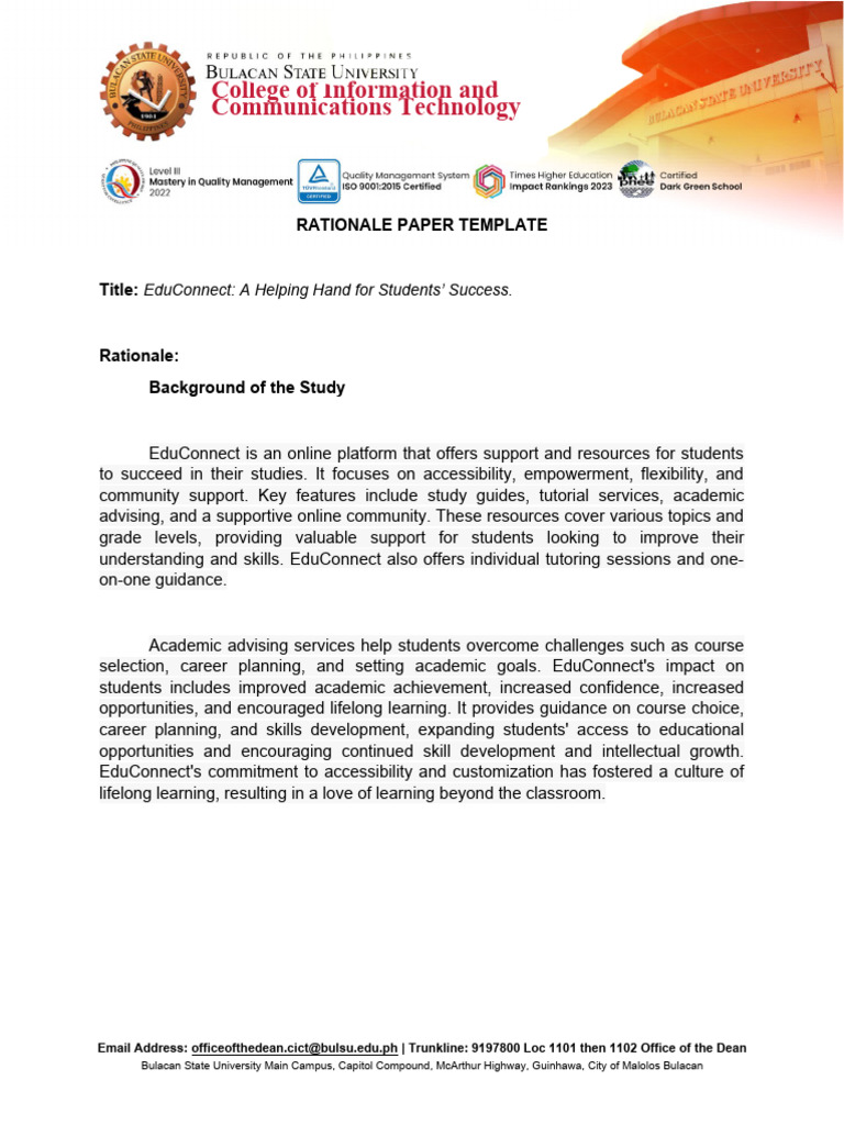 Rationale Paper Template | PDF | Mentorship | Educational Technology