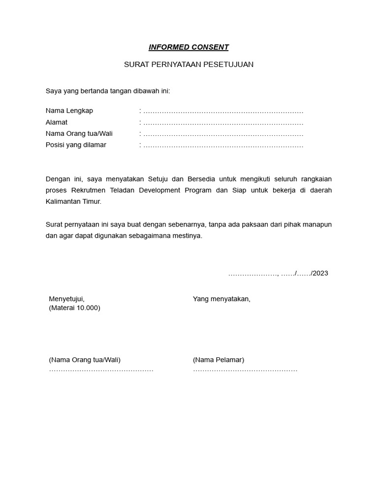 Contoh Surat Persetujuan TDP 2024 | PDF | Pengelolaan Keuangan & Uang | Hukum