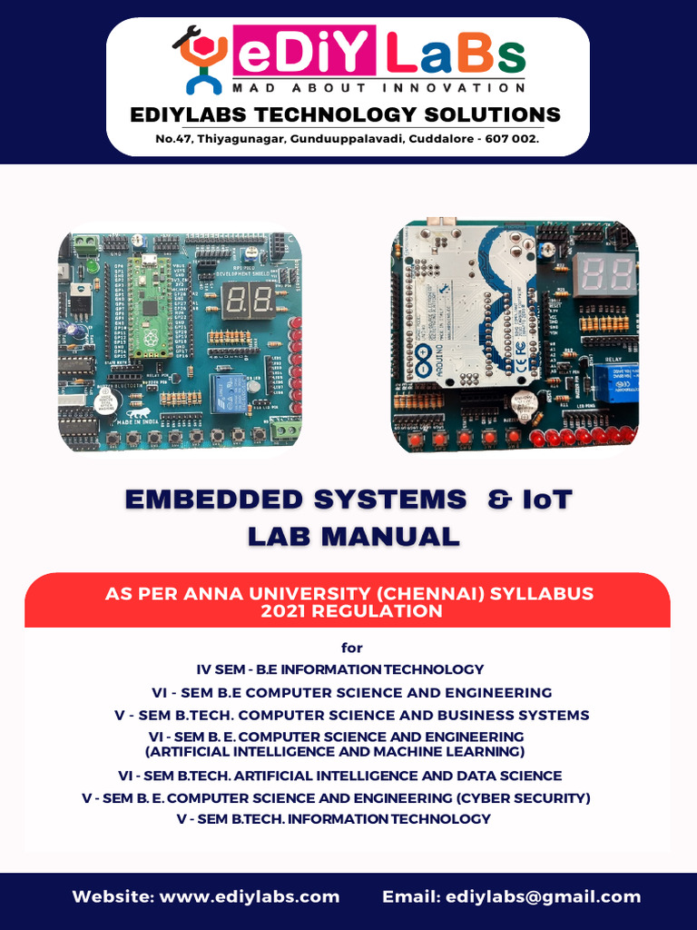 CS3691 Embedded and Iot Lab Manual | PDF | Arduino | Microcontroller