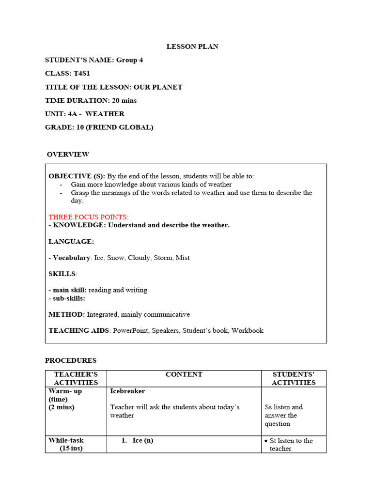 Lesson Plan - Group 4 | PDF