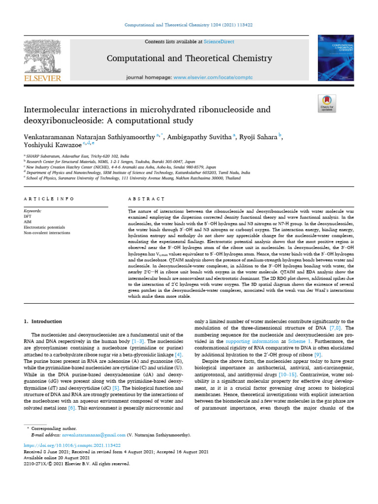 Intermolecular Interactions in Nucleosides | PDF | Solvation | Molecules