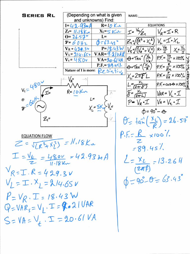 Series RL Worksheet 4 | PDF