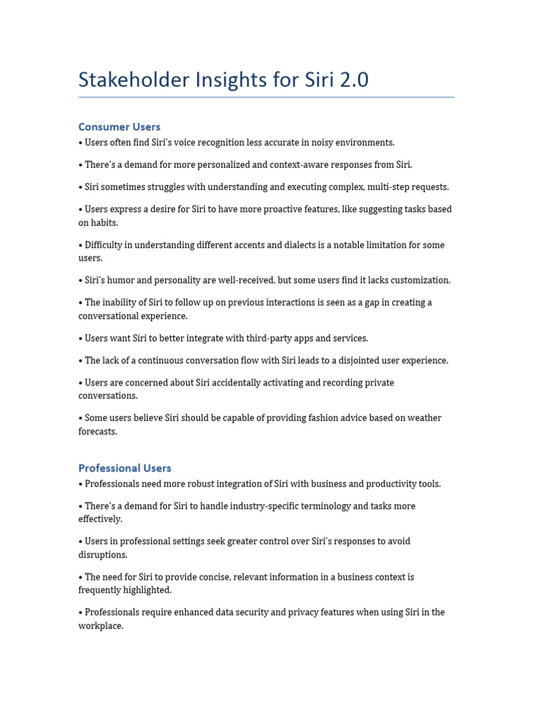 Stakeholder Insights For Siri 2 0 | PDF | Siri | Privacy
