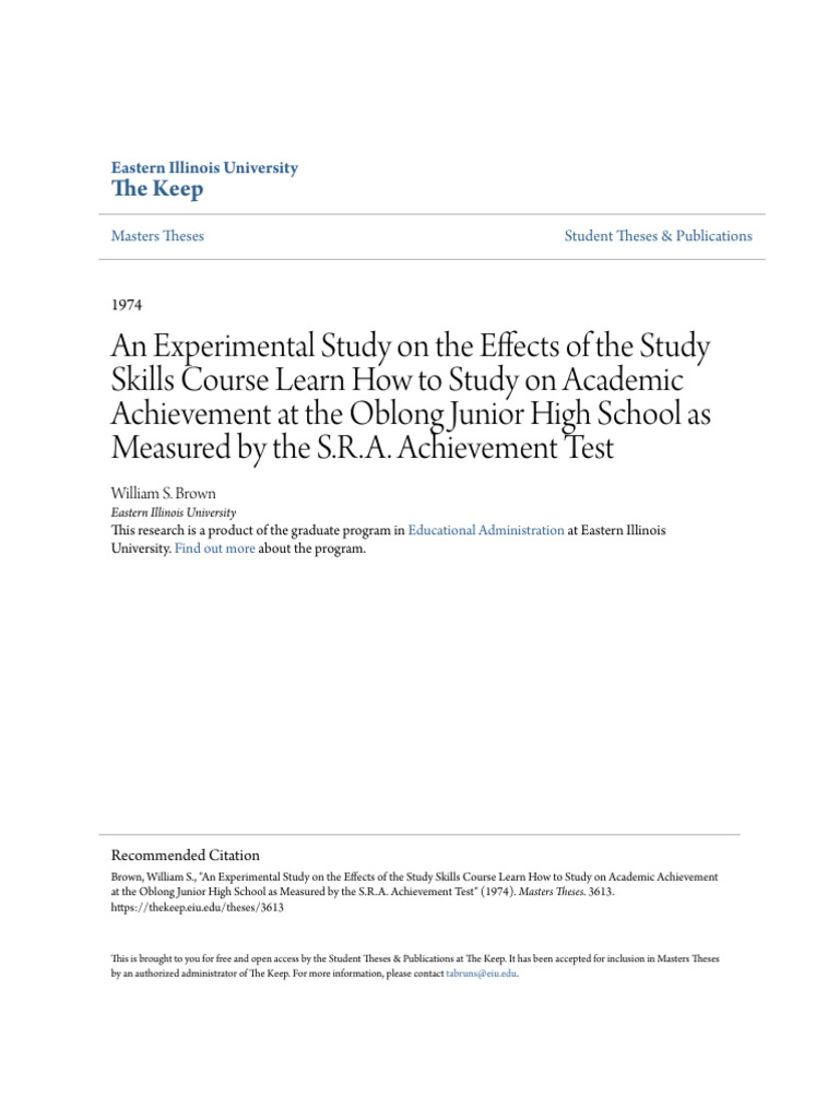 An Experimental Study On The Effects of The Study Skills Course L | PDF | Thesis | Cognition