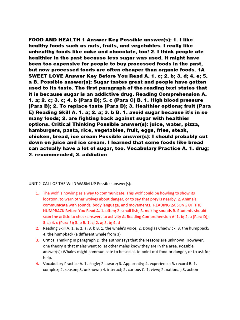 Reading Explorer 2 Answer Key | PDF