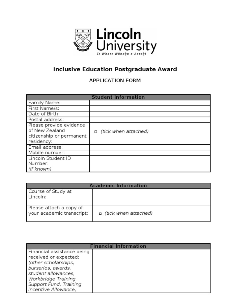Inclusive Education Postgraduate Application Form | PDF | Postgraduate ...