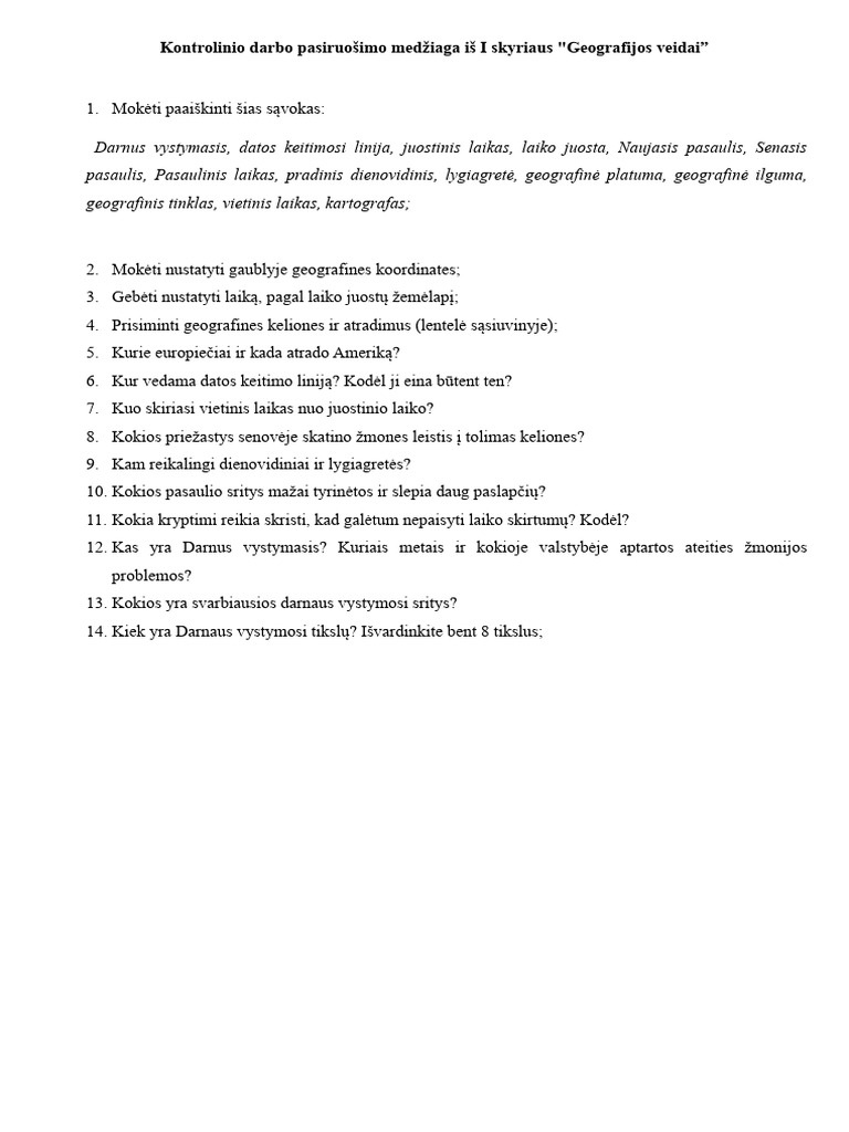 Kontrolinio Darbo Medziaga (Pagal Atnaujintas Programas) | PDF