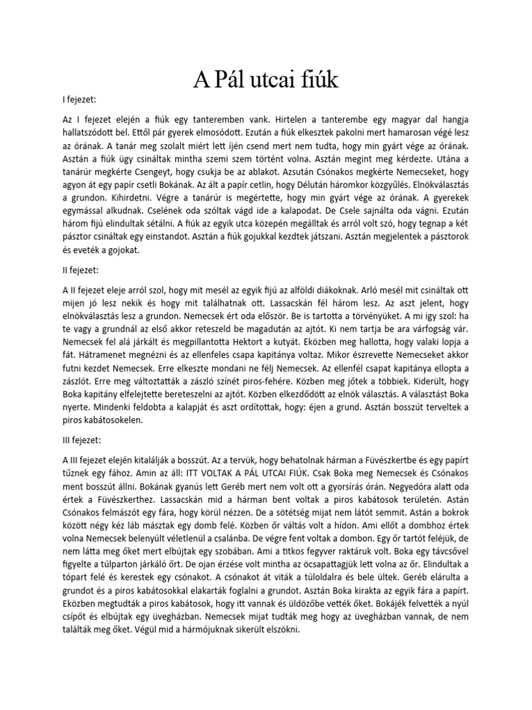 A Pál Utcai Fiúk | PDF