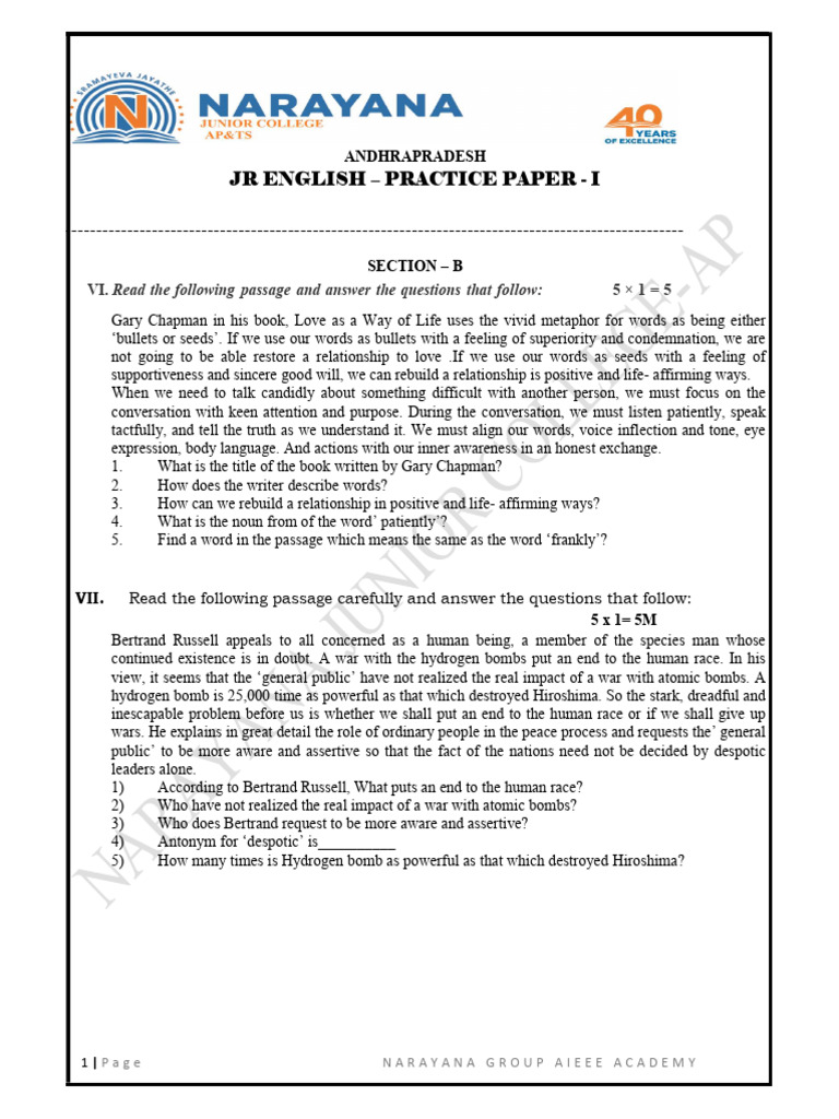 JR - English Practice - Qps.ap | PDF | Pollination | Honey Bee