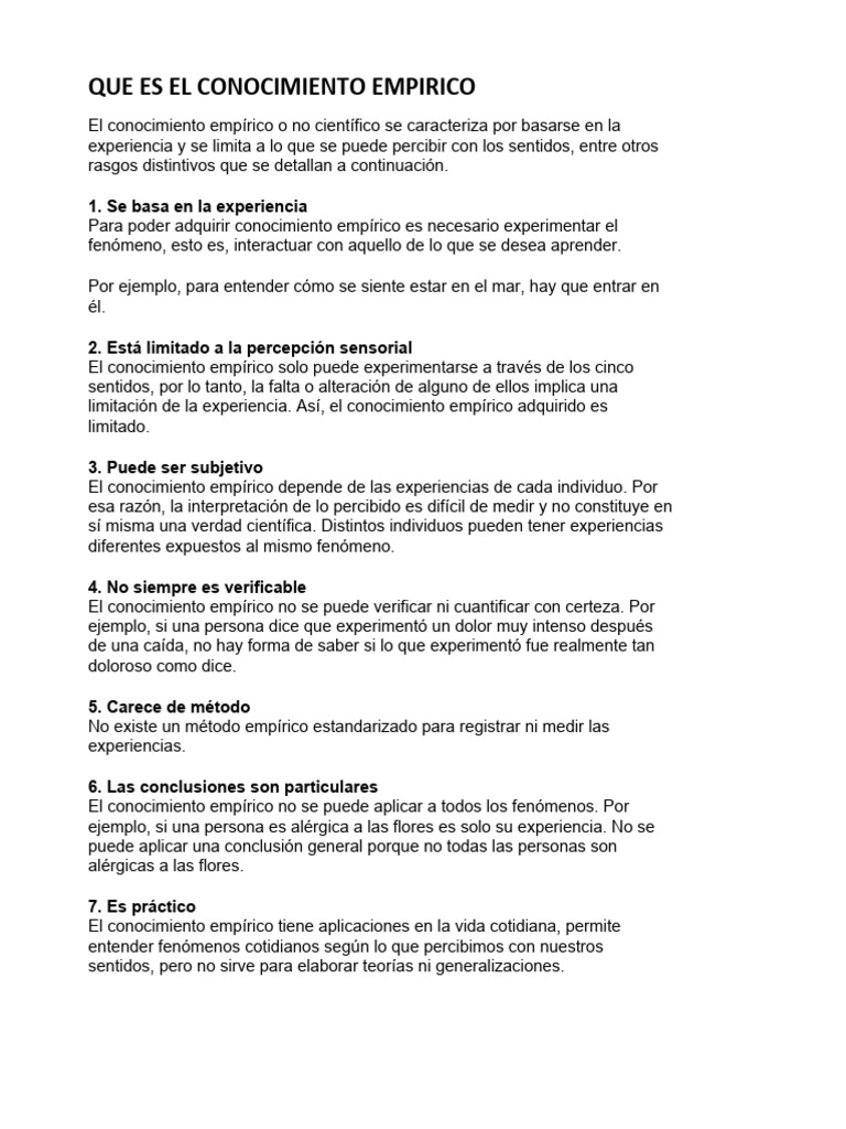 Que Es El Conocimiento Empirico | PDF | Experiencia | Empirismo