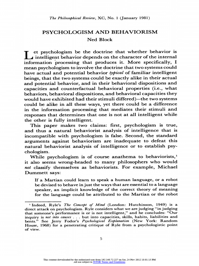 Psychologism | PDF | Behaviorism | Mind