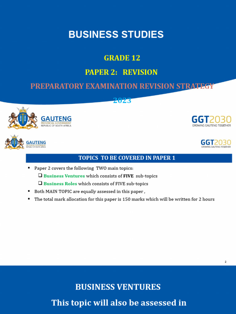 Paper 2 Business Studies Grade 12 Prelimnary Examination Revision Strategy 2023 | PDF ...