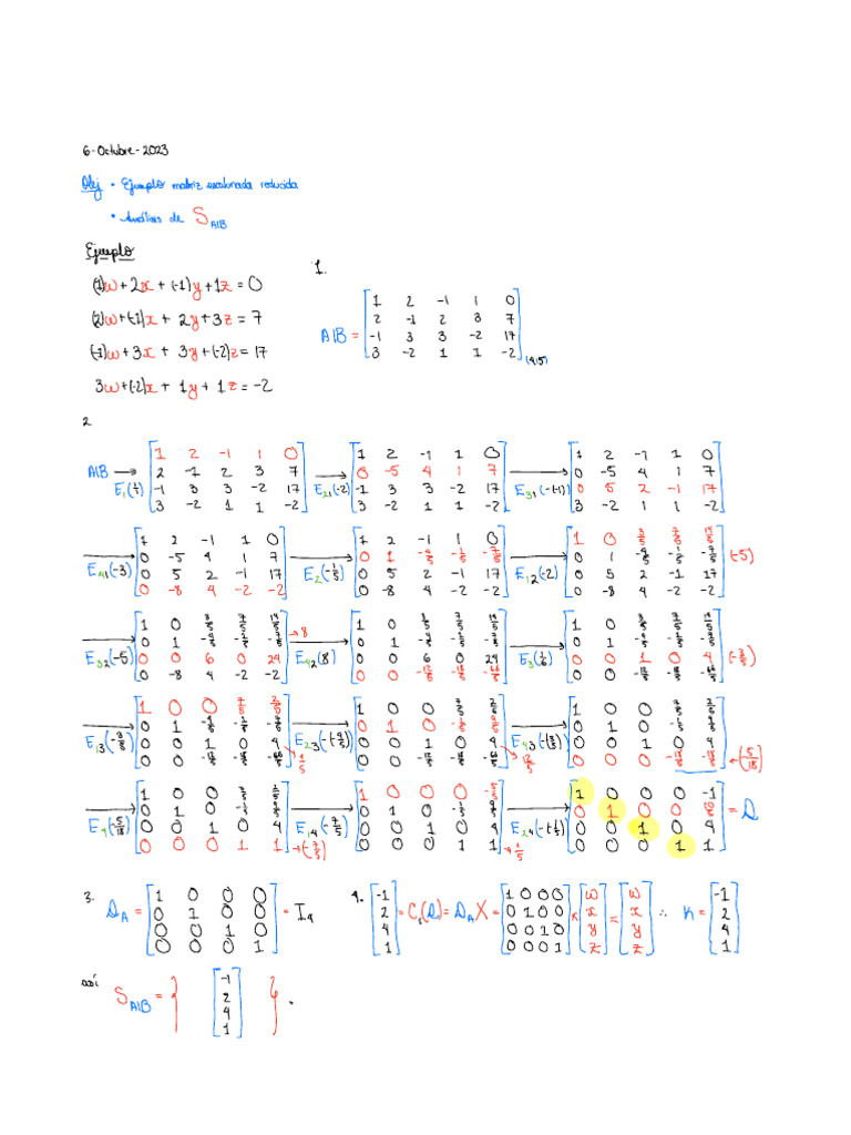 1_Ejemplo Escalonamiento Reducido y Conjunto de Soluciones de Un SEL | PDF