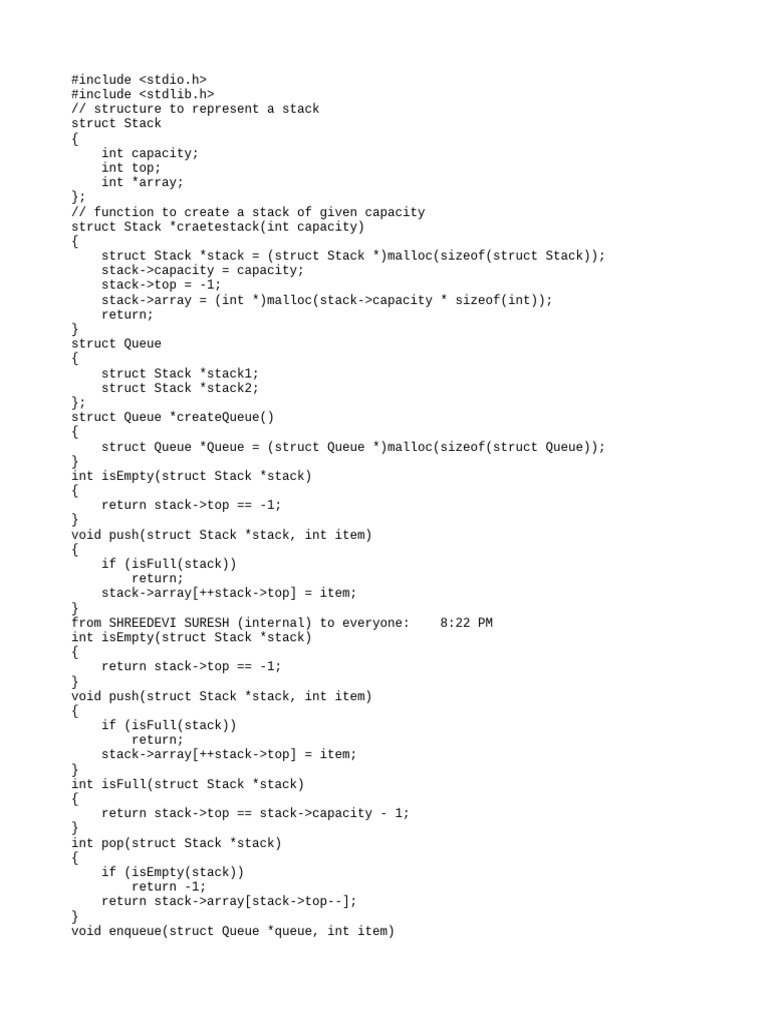 Queue Using Stack | PDF | Queue (Abstract Data Type) | C++ Queue Using Stack | PDF | Queue (Abstract Data Type) | C++