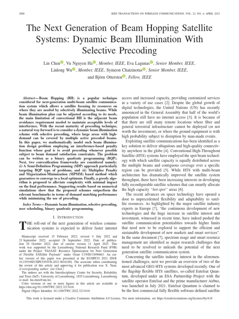 The Next Generation Of Beam Hopping Satellite Systems Dynamic Beam Illumination With Selective