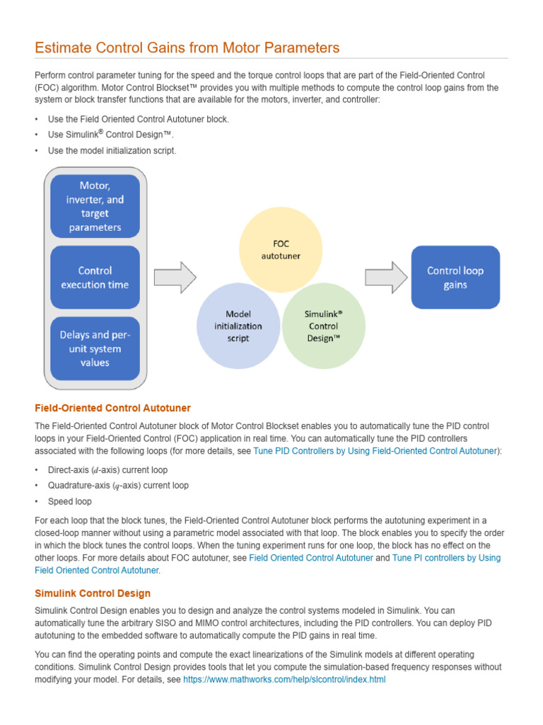 Estimate Control Gains From Motor Parameters - MATLAB & Simulink | PDF ...