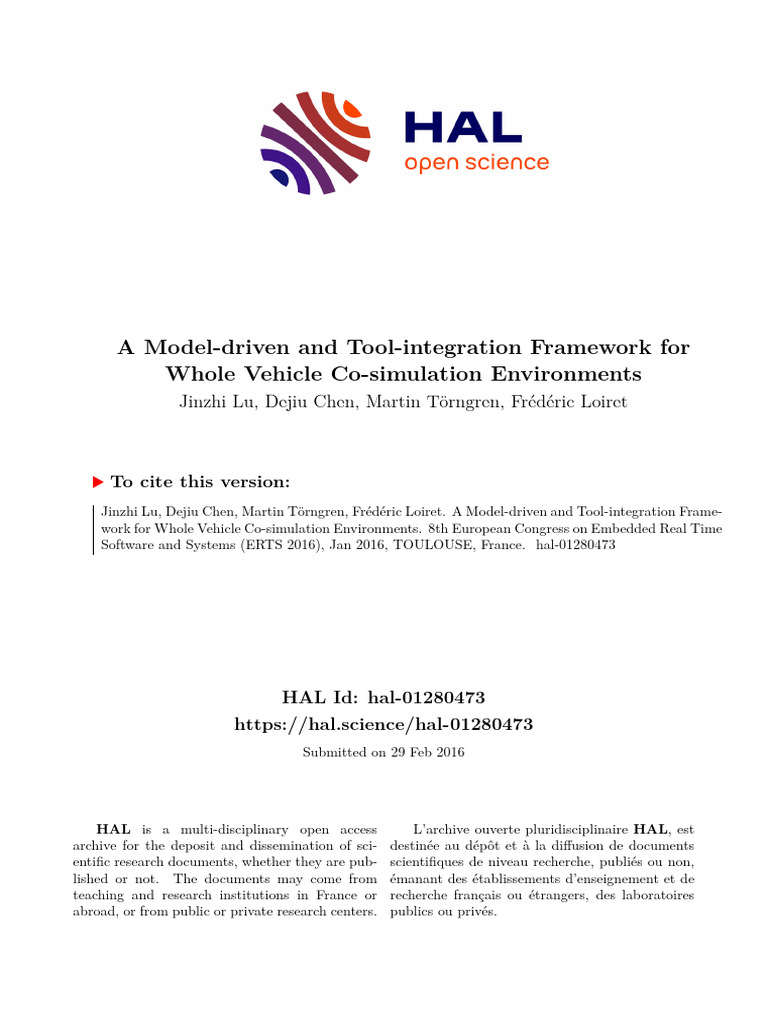 A Model-Driven and Tool-Integration Framework For Whole-Vehicle Co ...