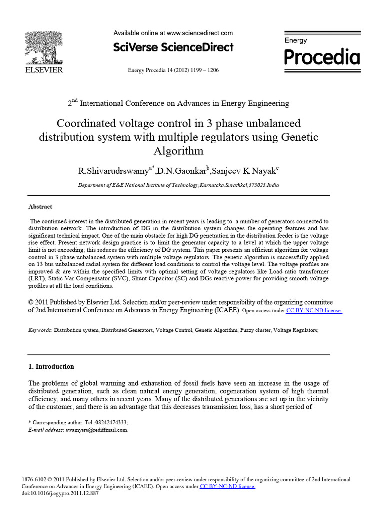 #Coordinated Voltage Control in 3 Phase Unbalanced | PDF | Cluster Analysis | Distributed Generation