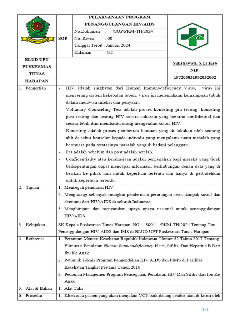 Sop Pelaksanaan Program Penanggulangan Hiv:Aids | PDF | Hukum | Pengembangan Diri