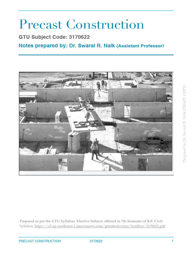 Class Note-Precast Construction-PDF - S.R. Naik | PDF | Bending | Beam (Structure)