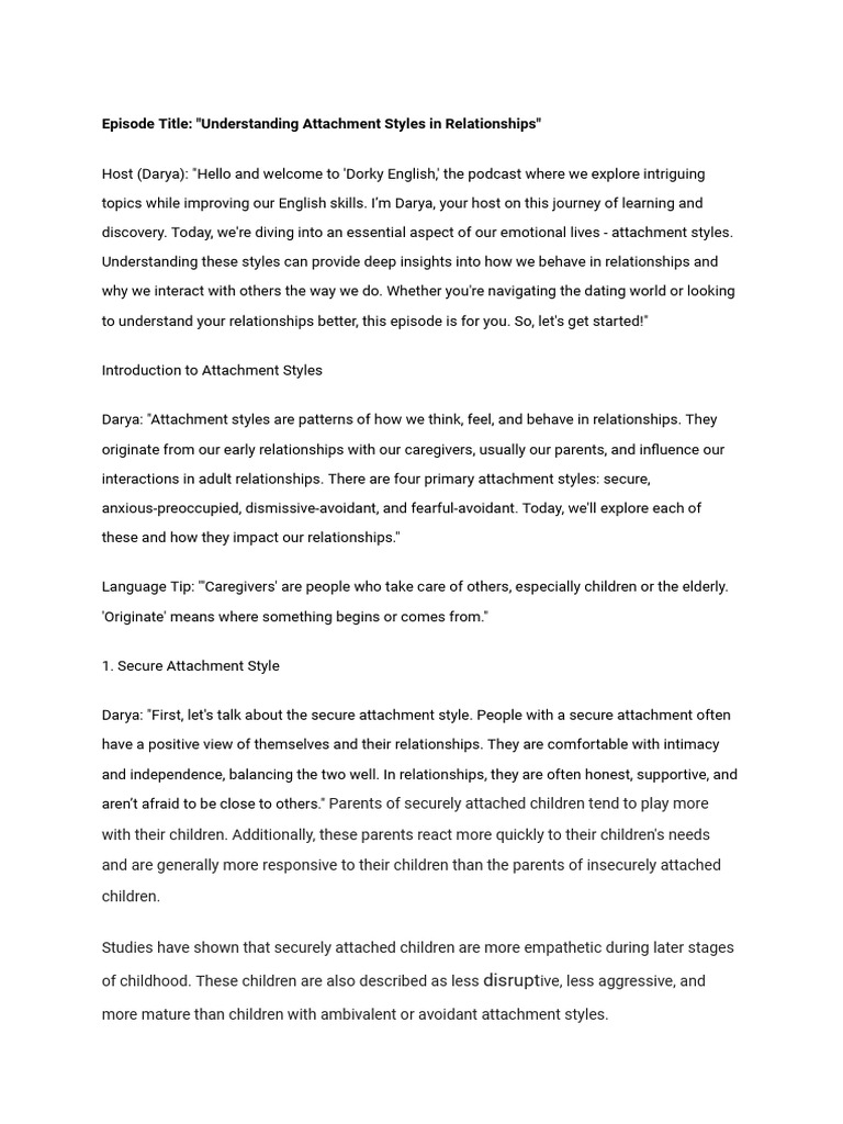 Episode Title Understanding Attachment Styles In Relationships Pdf