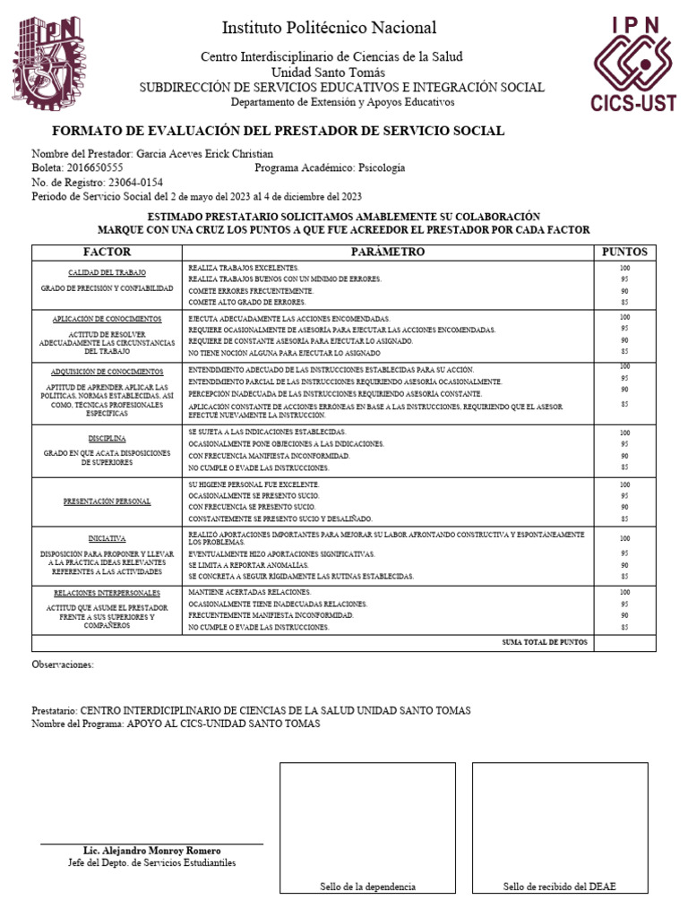 FORMATO DE EVALUACIÓN DE DESEMPEÑO (Reparado) | PDF | Cognición | Conceptos psicologicos