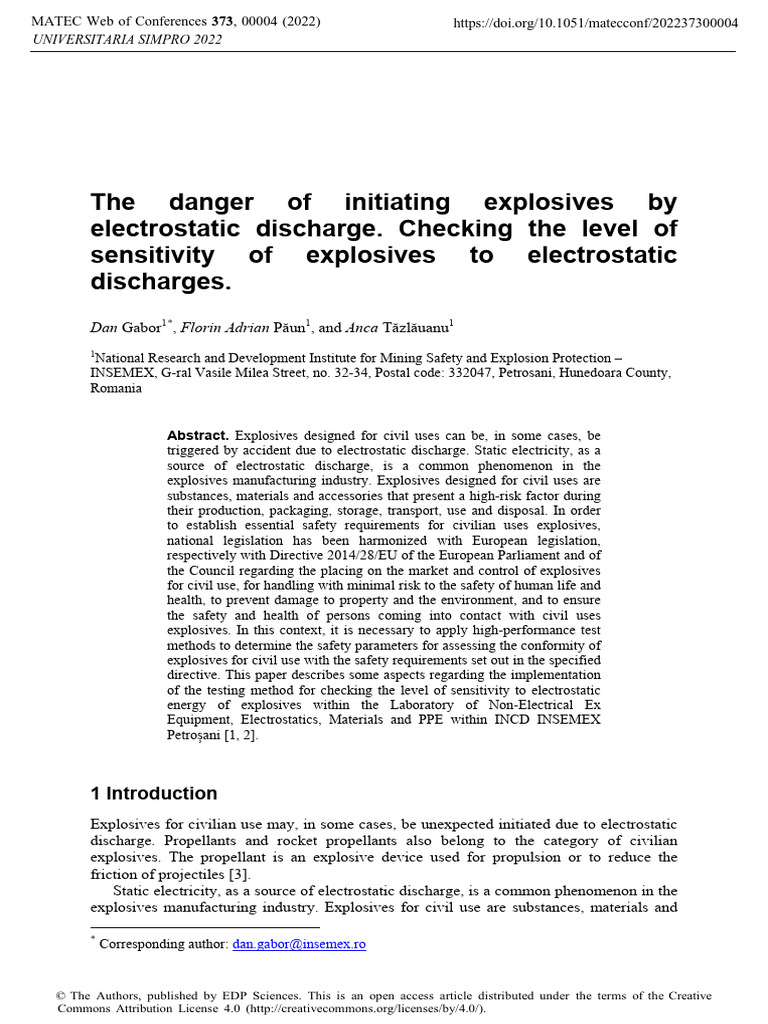 The Danger of Initiating Explosives by Electrostat | PDF | Electrostatic Discharge | Capacitor