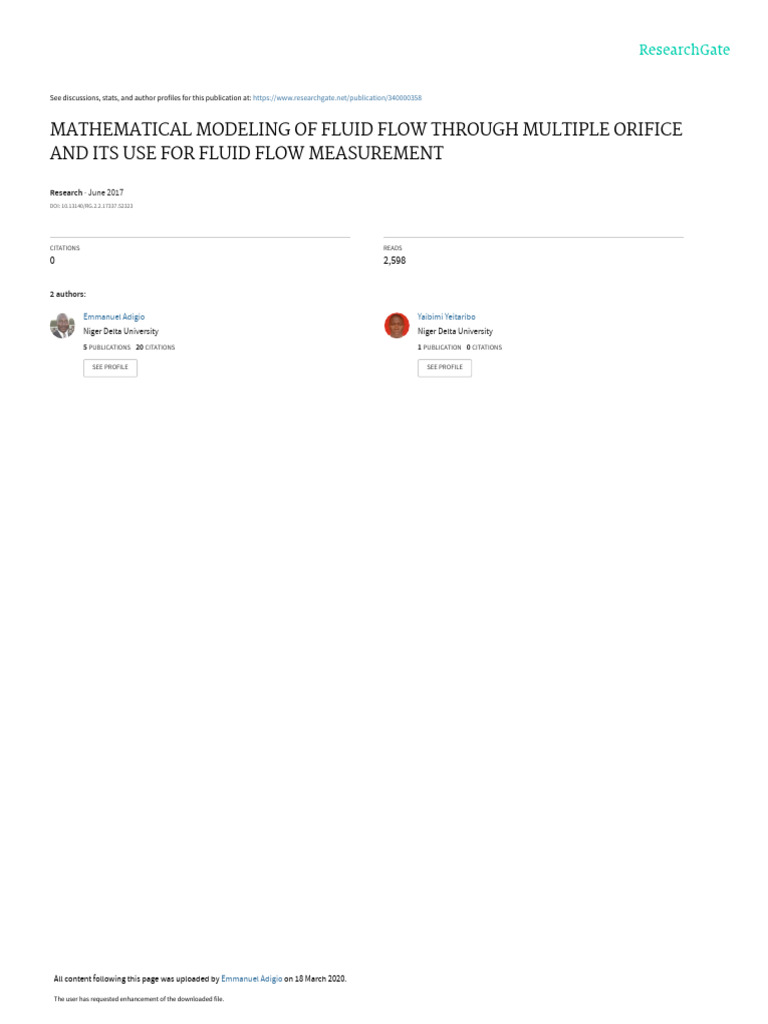 Fluid Flow Modeling via Multiple Orifices | PDF | Fluid Dynamics | Flow Measurement