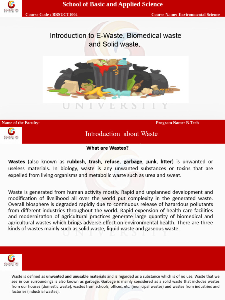 Unit-2 Introduction To E-Waste, Biomedical Waste and Solid Waste ...