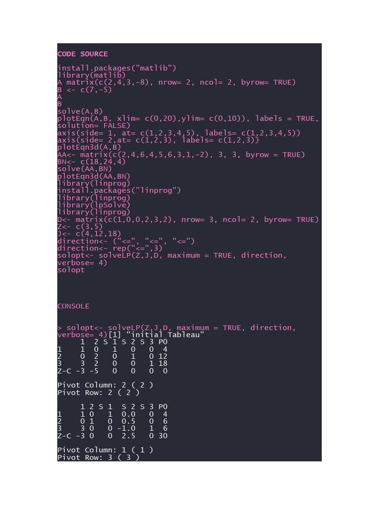 Code Source | PDF | Linear Programming | Mathematical Optimization