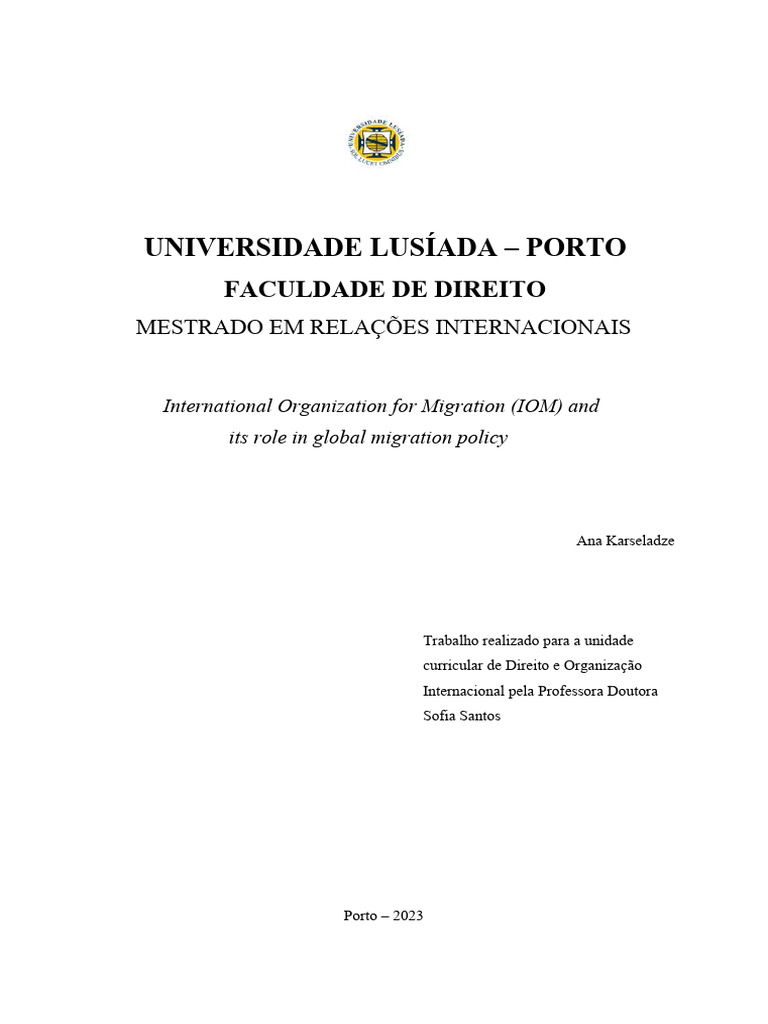 International Organization For Migration (IOM) and Its Role in Global ...