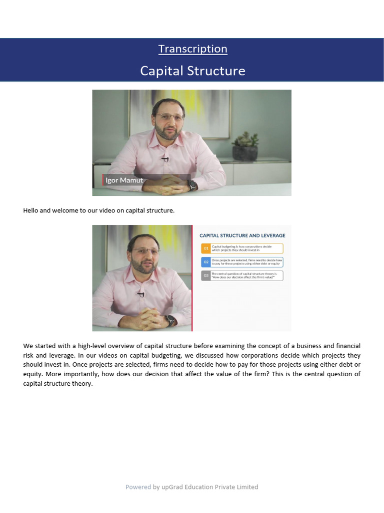 Transcription Doc - Capital Structure | PDF | Capital Structure ...