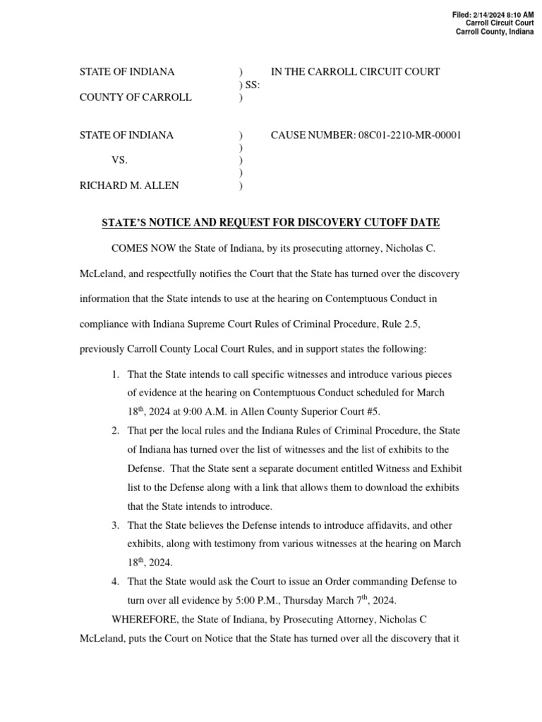 2024 02 14 - Notice of Discovery For Contemptuous Hearing - Delphi in ...