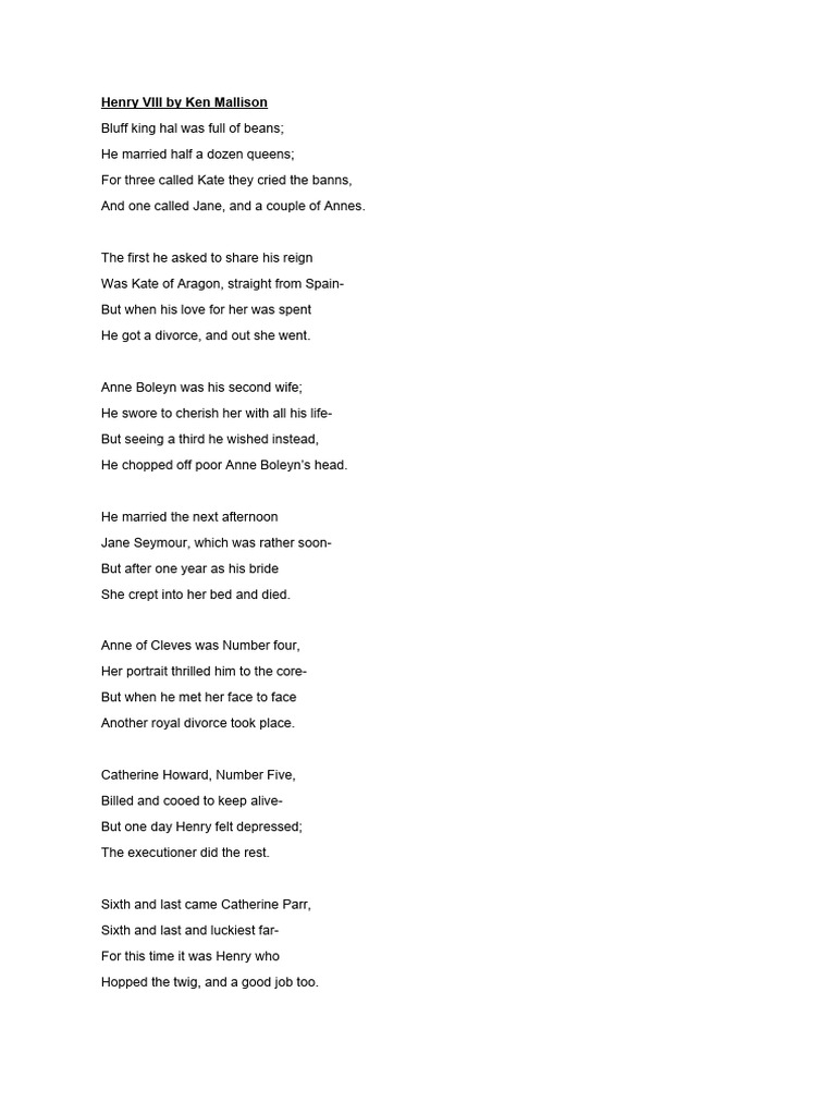 Henry The 8th Poem | PDF