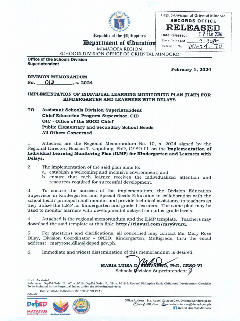 Ring Plan ILMP For Kindergarten and Learners With Delays | PDF