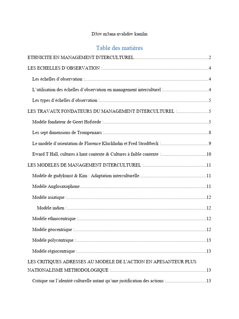 Modèle Kluckhohn-Strodtbeck en Management | PDF | Interculturalisme ...