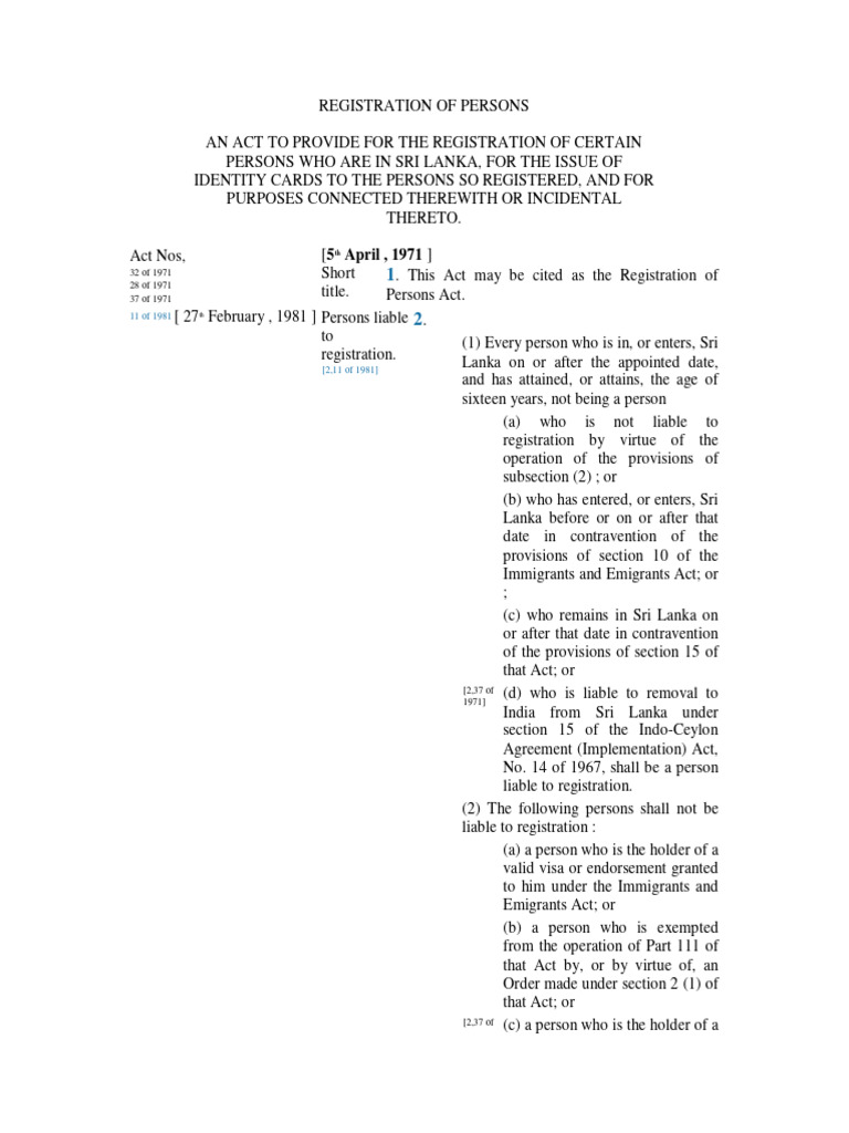 Registration of Persons Act No 32 of 1971 E | PDF | Tribunal | Contempt ...