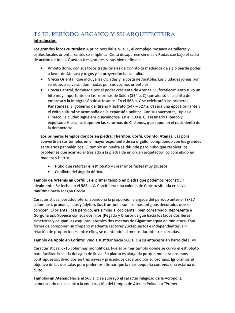 Arquitectura Griega Arcaica: Templos y Estilos | PDF | templo ...