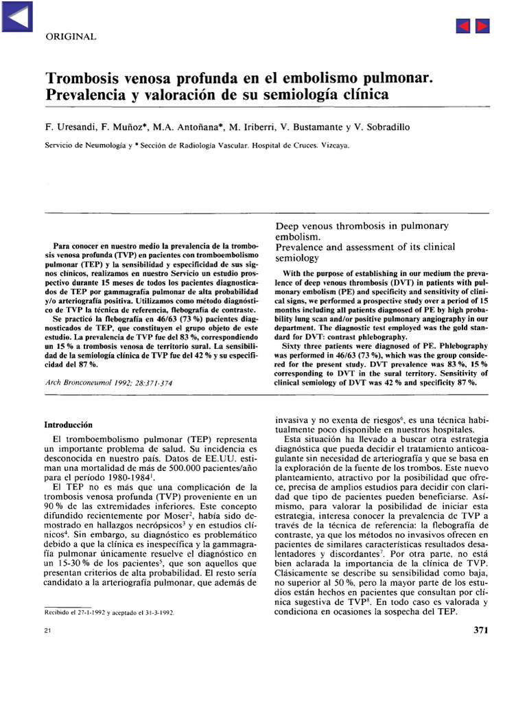 Trombosis Venosa Profunda en El Embolismo Pulmonar. | PDF