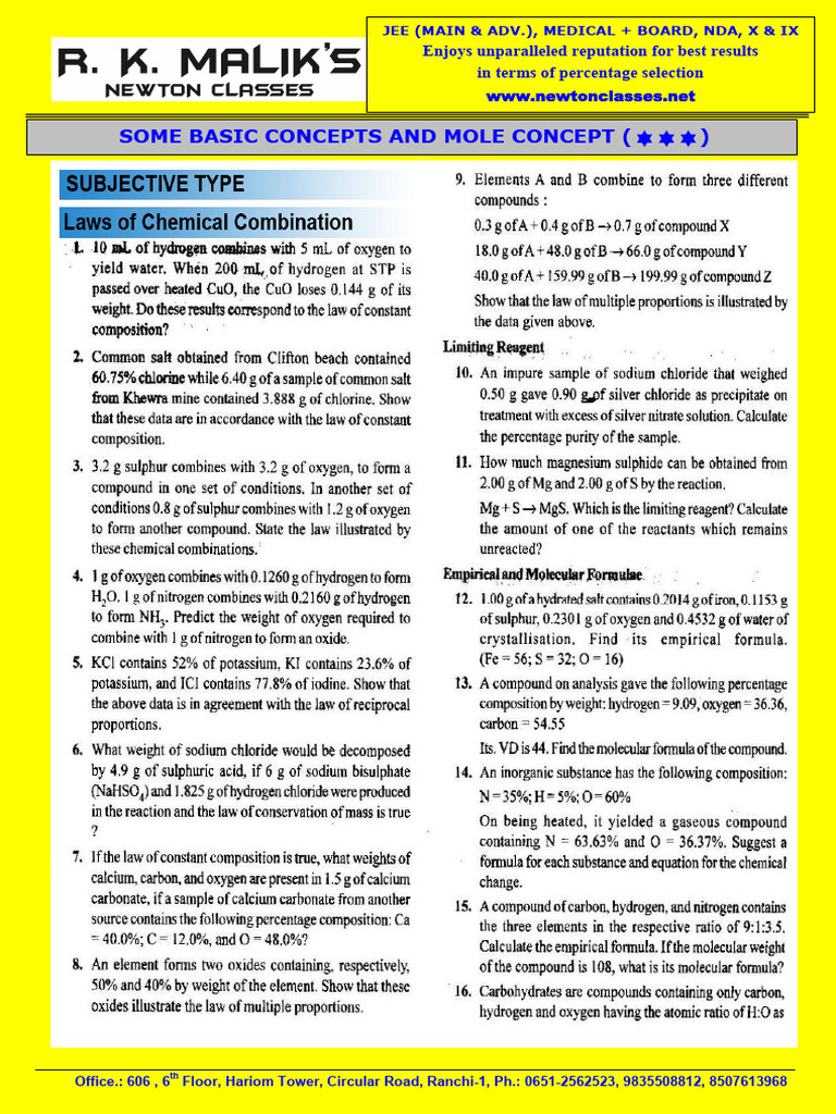 SOME BASIC CONCEPTS AND MOLE CONCEPT 40p | PDF