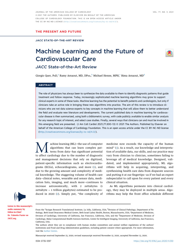 Machine Learning and The Future of Cardiovascular Care | PDF | Machine ...