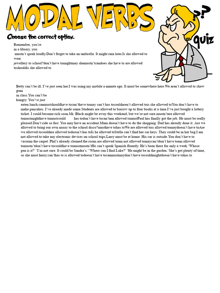 Unit 4 Modal Verbs Quiz Grammar Drills Tests - 75059 Students | PDF