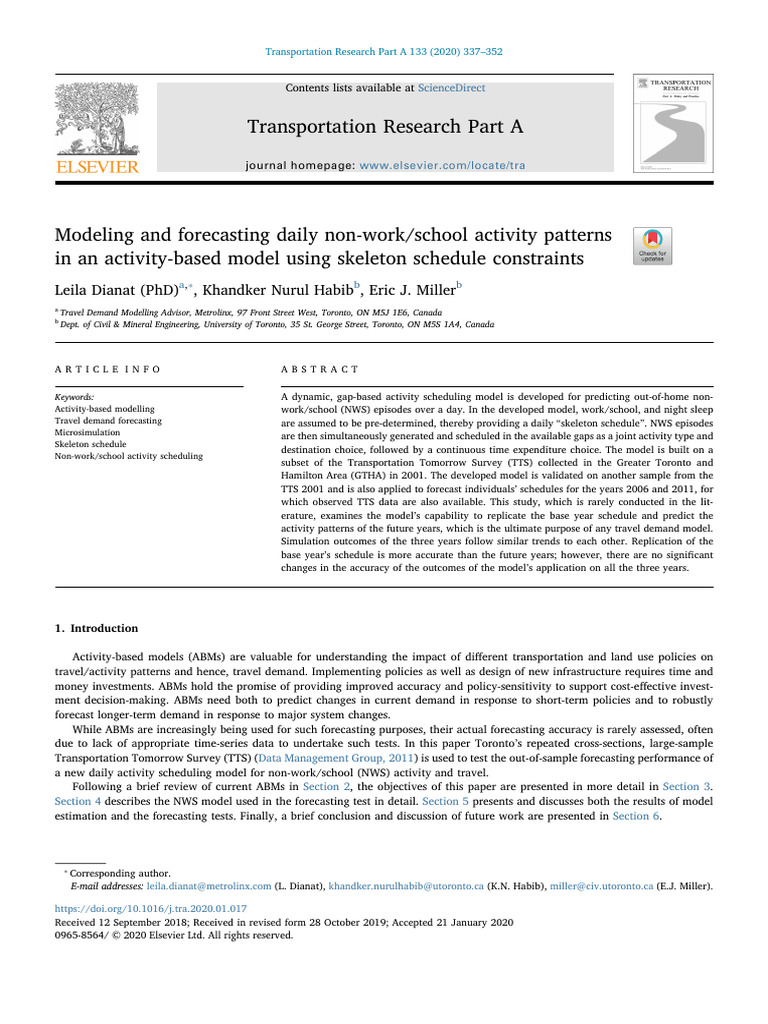 Daily Non-Work Activity Forecasting Model | PDF | Forecasting