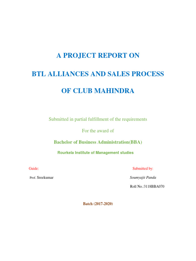 CM Report (1) .Club Mahindra SIP | PDF | Sales | Advertising