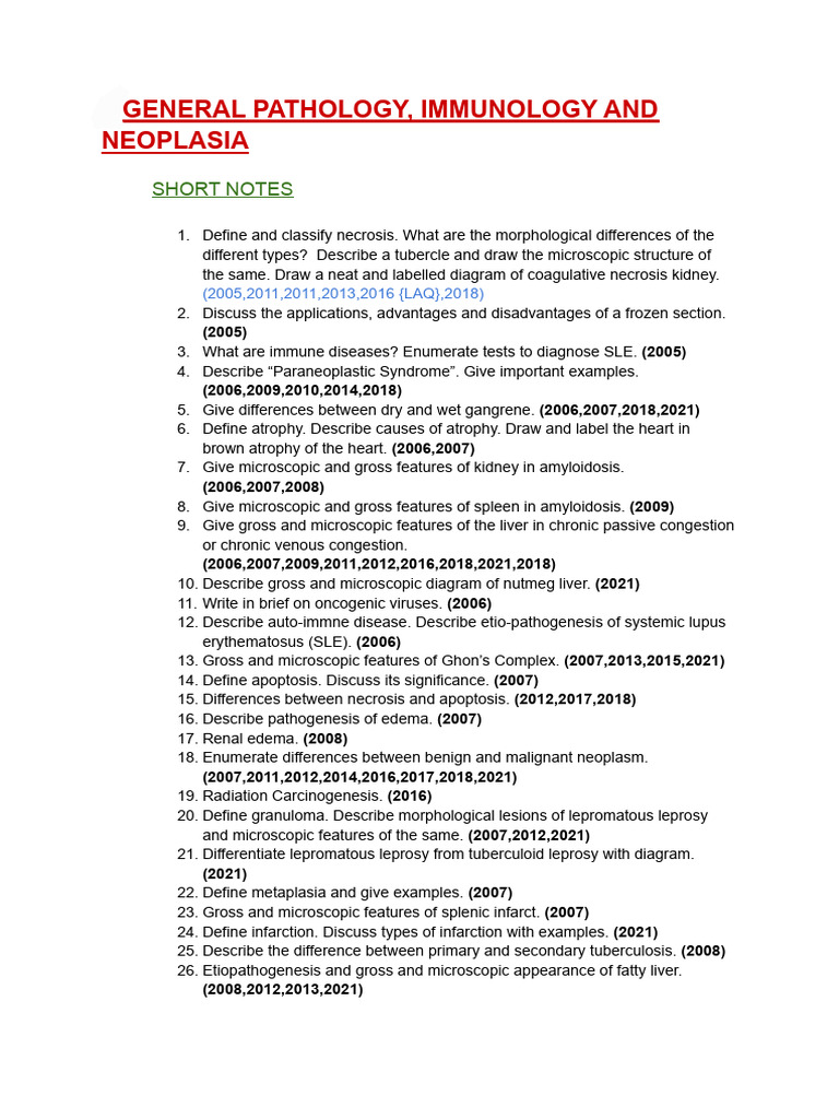 Pathology Question Bank For Second Mbbs | PDF | Neoplasms | Human ...