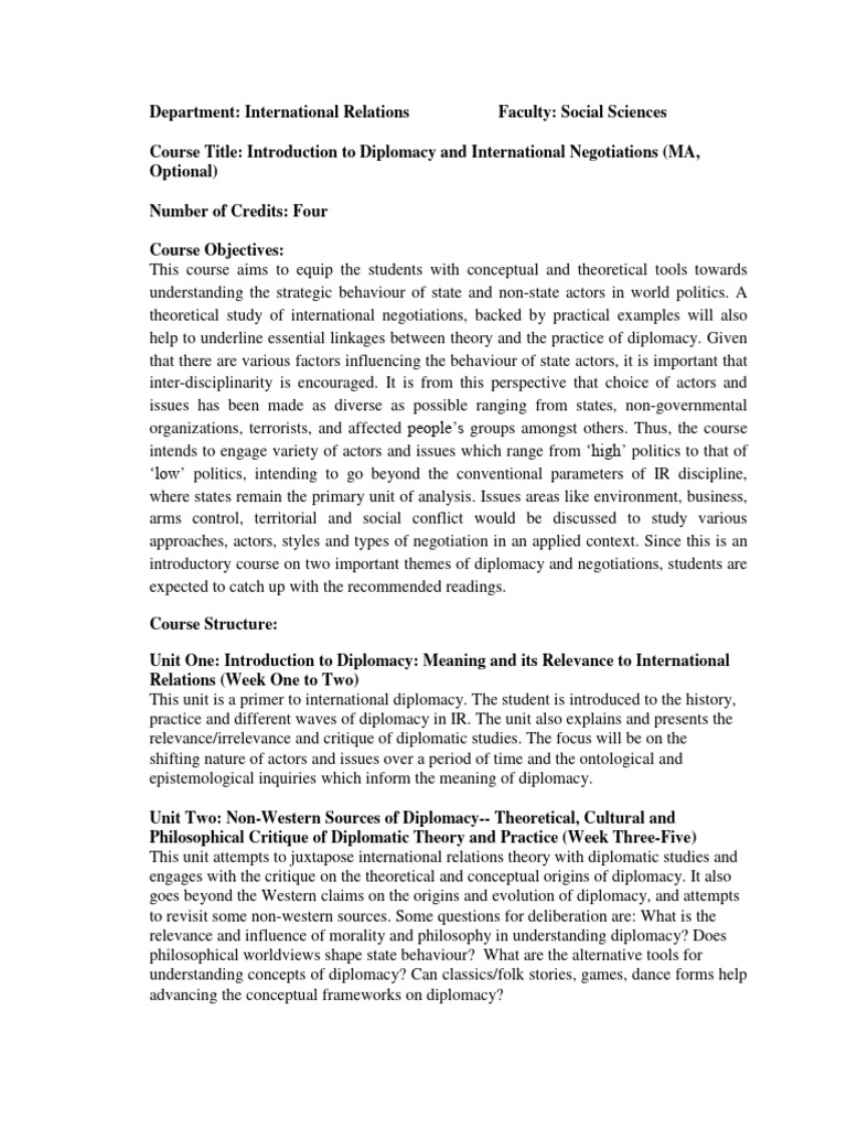 Introduction to Diplomacy Course Overview | PDF | Theory | Diplomacy