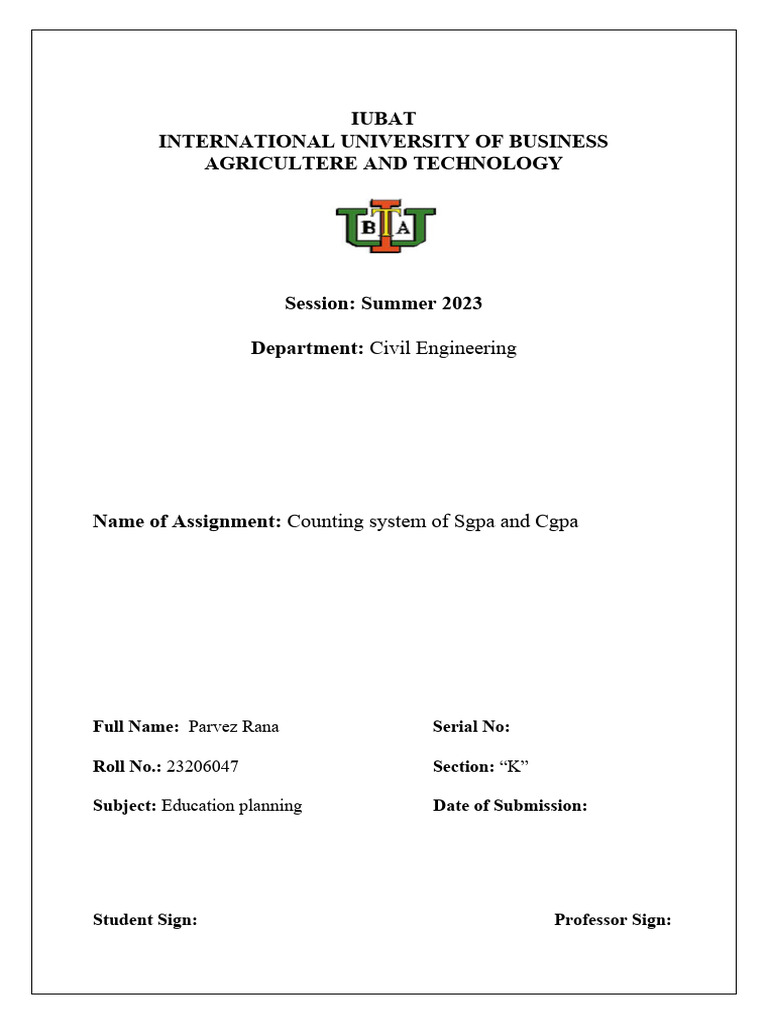 Assingment Front Page Format Pdf