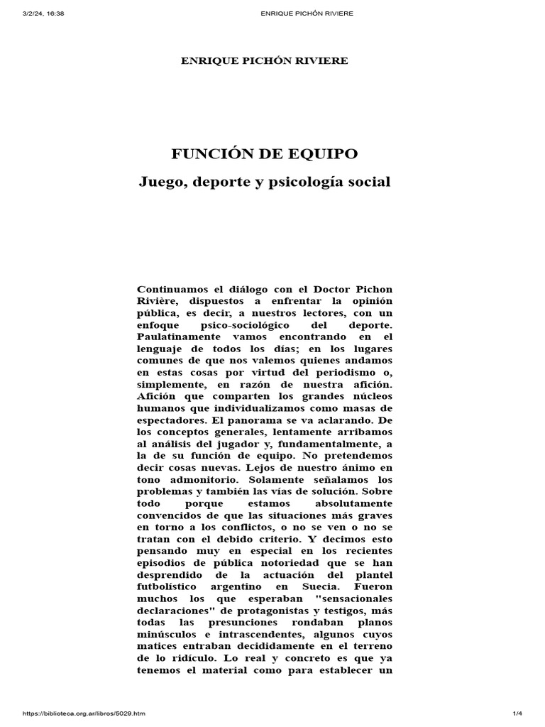 Funcion Del Equipo Enrique Pichón Riviere | PDF | Deportes | Asociación ...