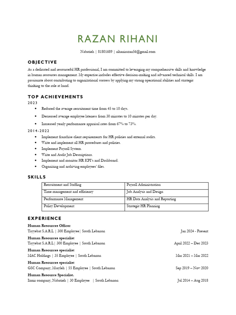 Razan Rihani - CV | PDF | Human Resource Management | Human Resources