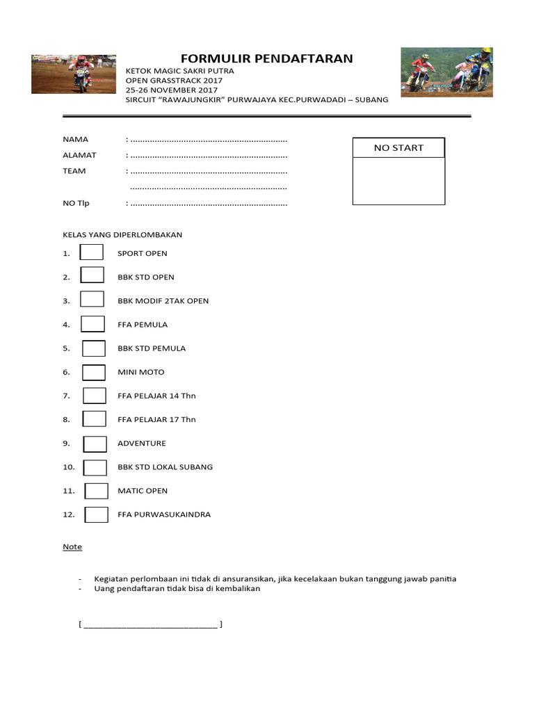 Formulir Pendaftaran Grasstrack | PDF